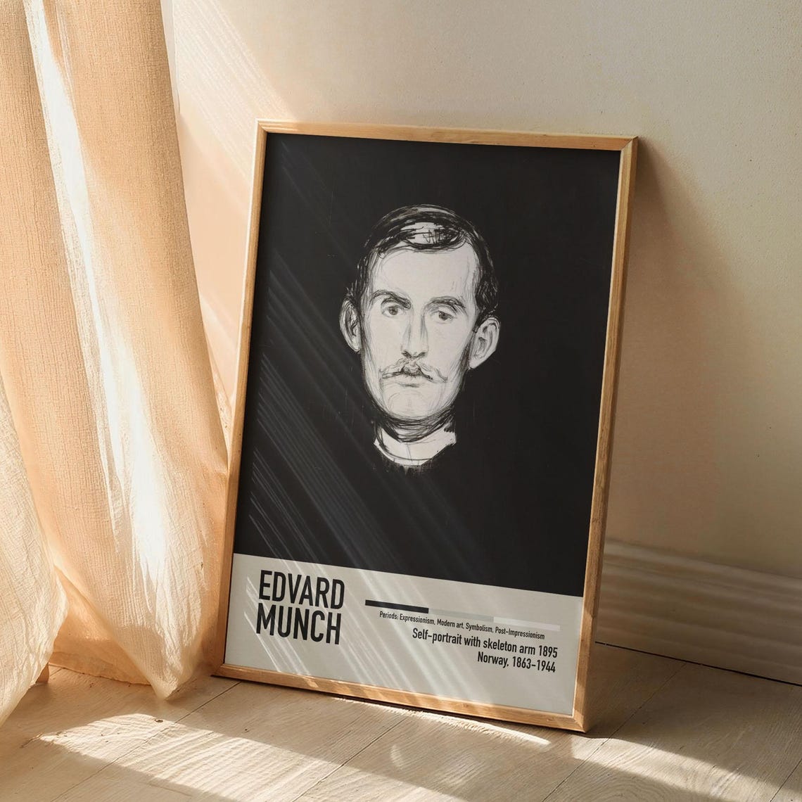 Edvard Munch Self-portrait With Skeleton Arm - Vintage Art Poster - Etsy UK