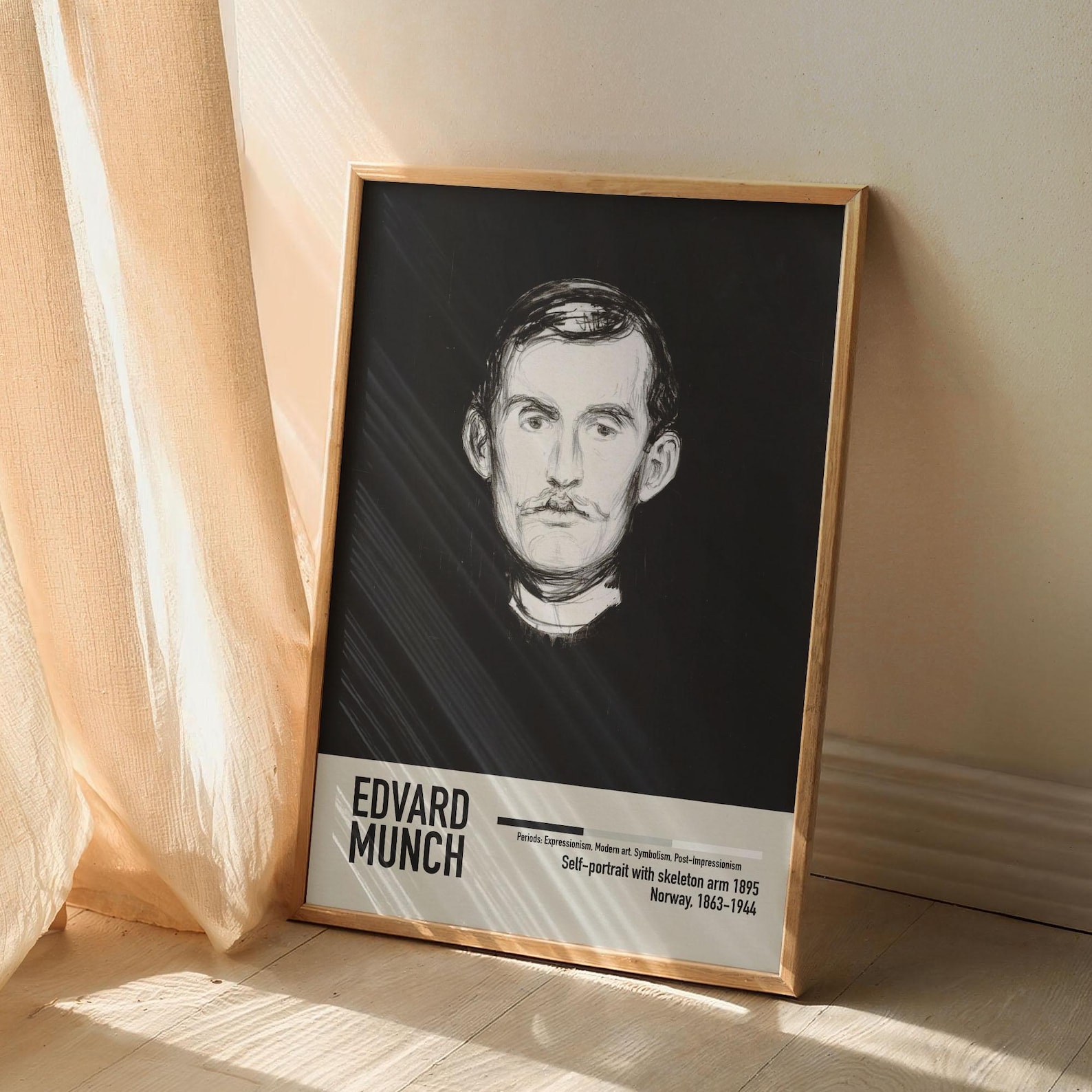 Edvard Munch Self-portrait With Skeleton Arm - Vintage Art Poster - Etsy UK