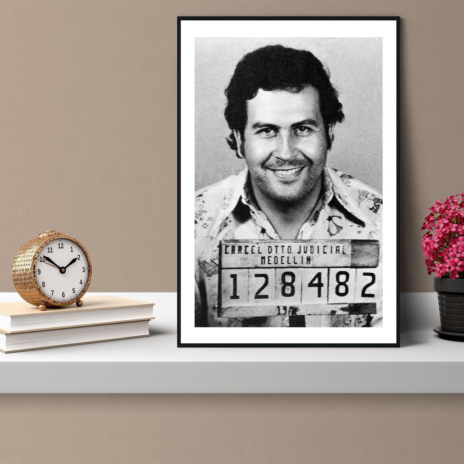 Pablo Escobar Mugshot Poster, Vintage Print, Black and White, Celebrity ...