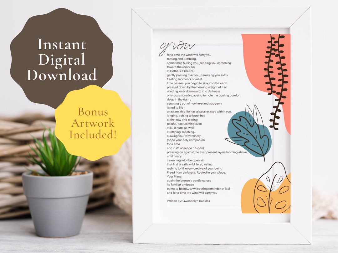 Grow Poem With Abstract Art Digital Download PNG File - Etsy