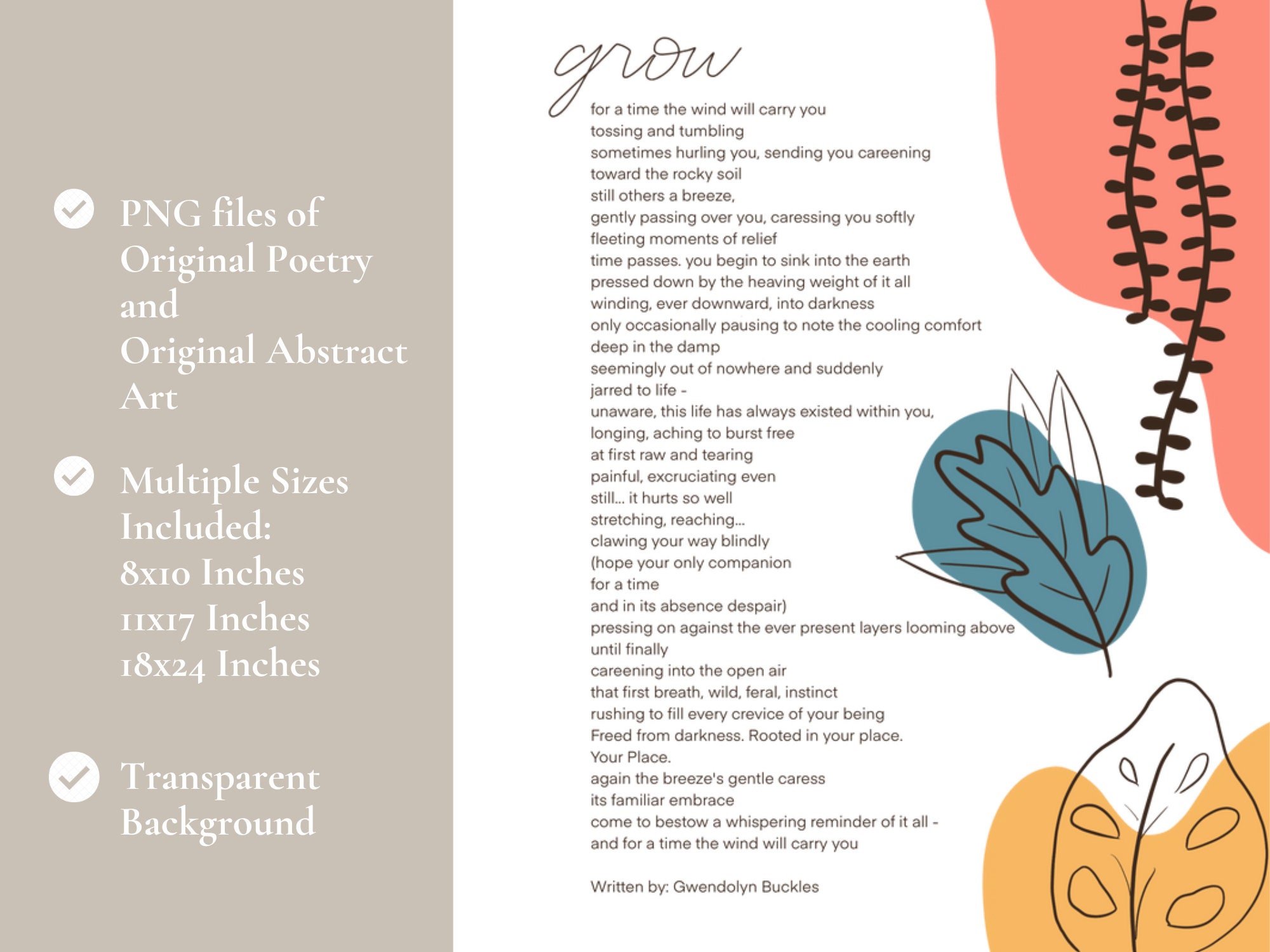 Grow Poem With Abstract Art Digital Download PNG File - Etsy