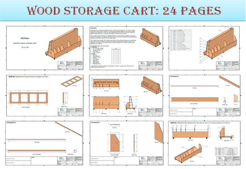 Mobile Wood Storage Cart Plans and Build Guide Step-by-step - Etsy