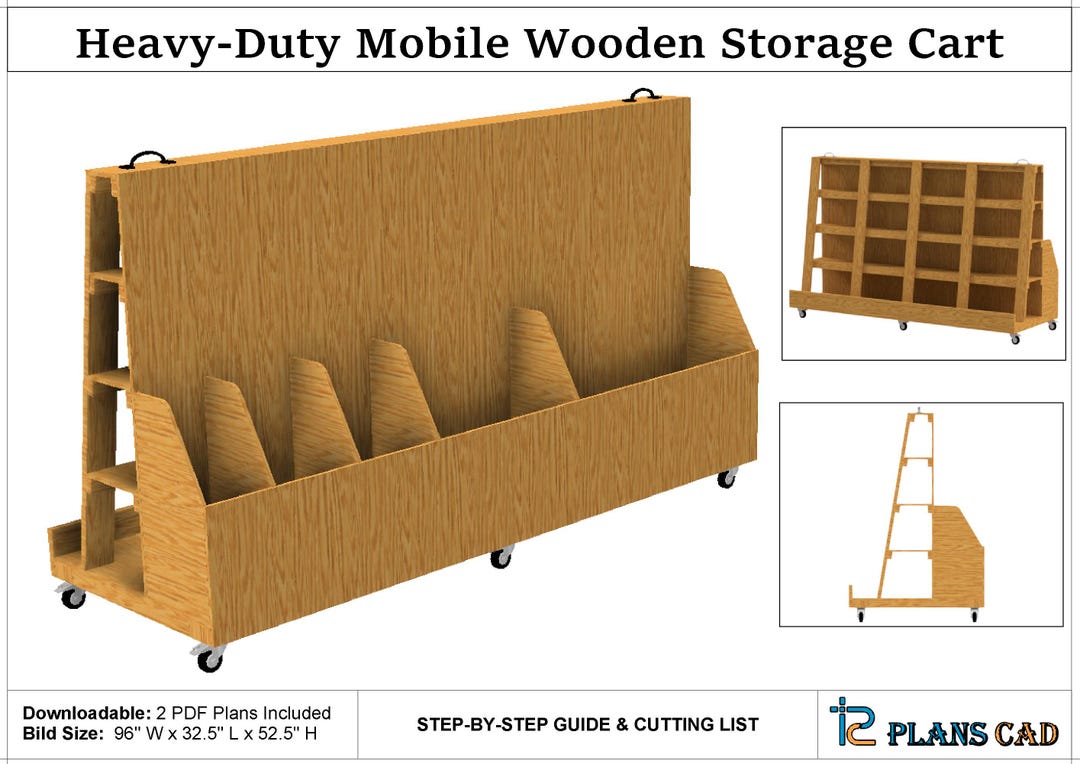 Wood Storage Cart Plans PDF – DIY Rolling Lumber Organizer, Mobile ...