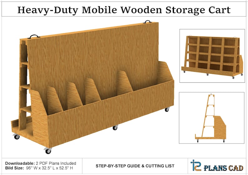 Wood Storage Cart Plans PDF – DIY Rolling Lumber Organizer, Mobile ...