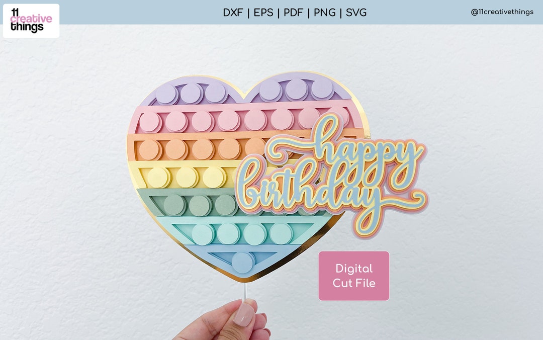 Heart Pop Fidget Cake Topper SVG - Pop Fidget Topper SVG - Heart Pop ...