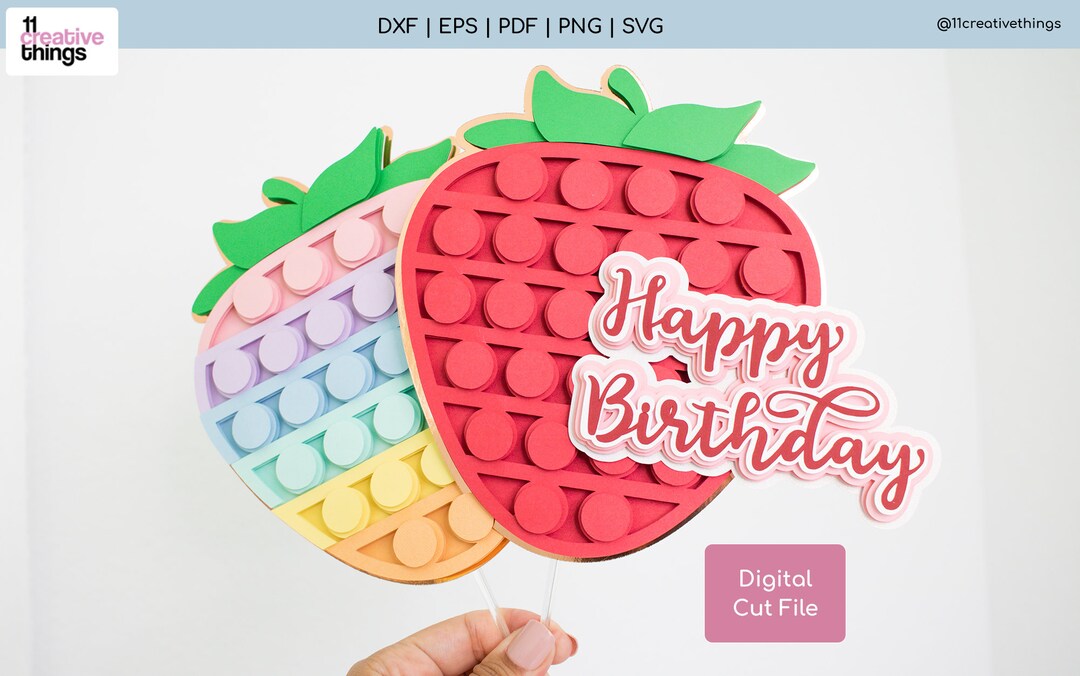 Strawberry Pop Fidget Cake Topper SVG - Strawberry Pop Fidget SVG ...