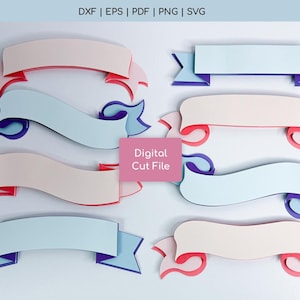 Layered Ribbon Banner Template for Cake Topper, Paper Crafts (digital ...