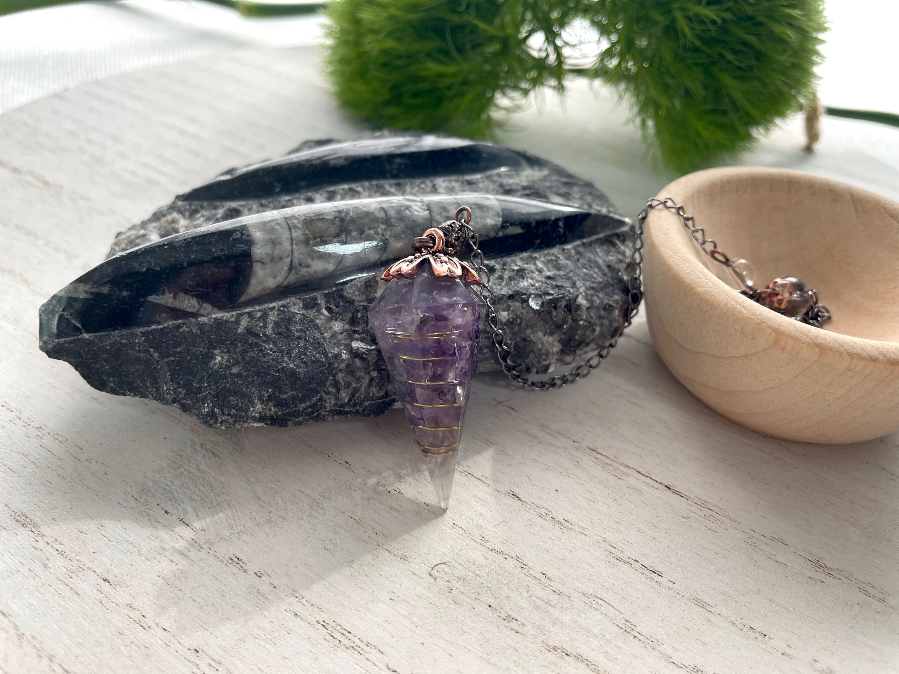 Orgone Amethyst Copper Pendulum and Mini Bowl Set. Infused in - Etsy