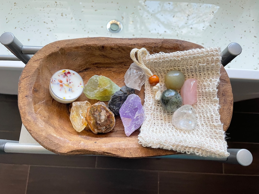 Bathtub/shower Crystal Set in Oval Bowl | Self Care Crystals | Home Spa ...