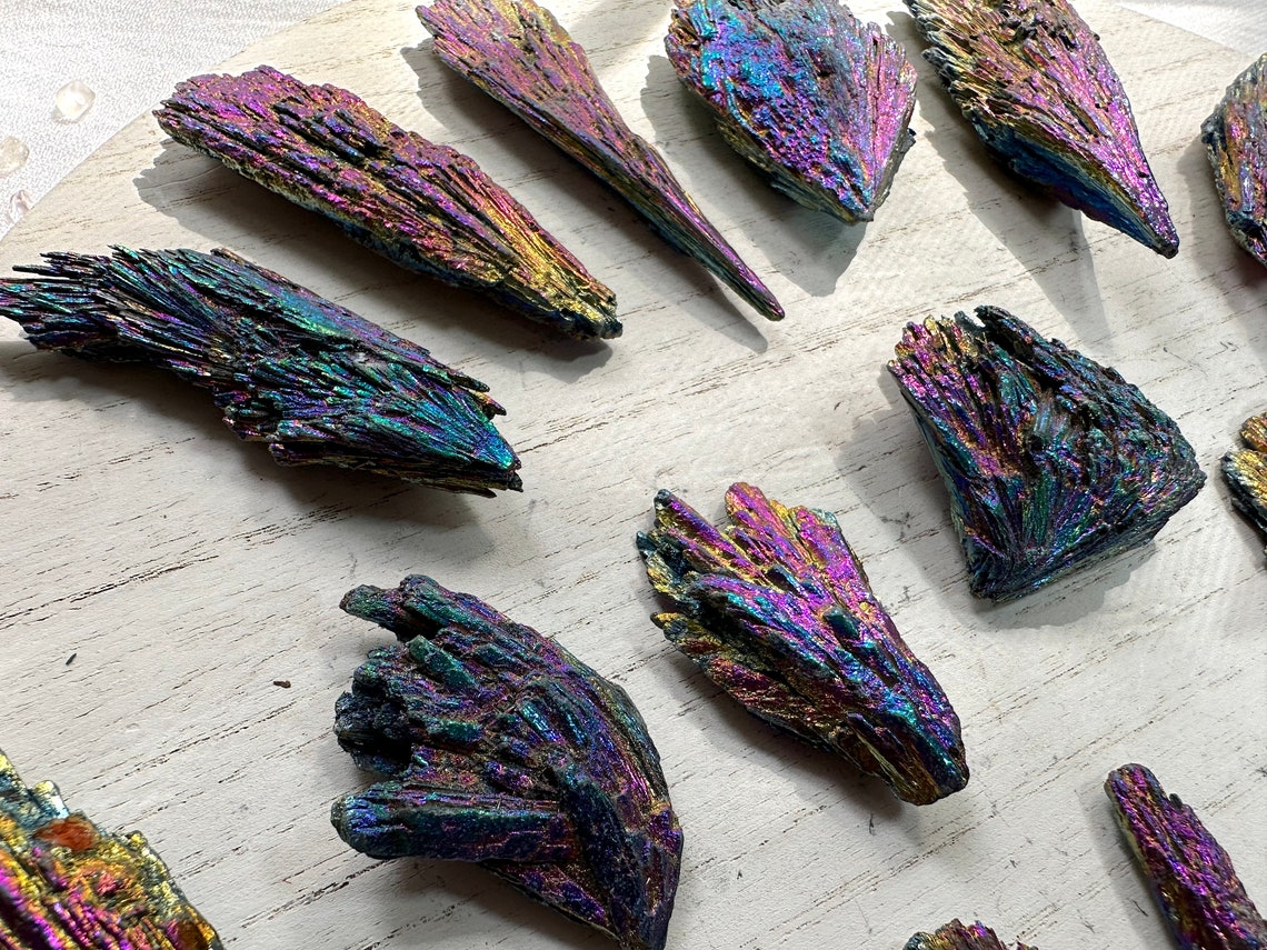 Aura Titanium Kyanite | Flame Aura Black Kyanite | Witch Broom Crystal ...
