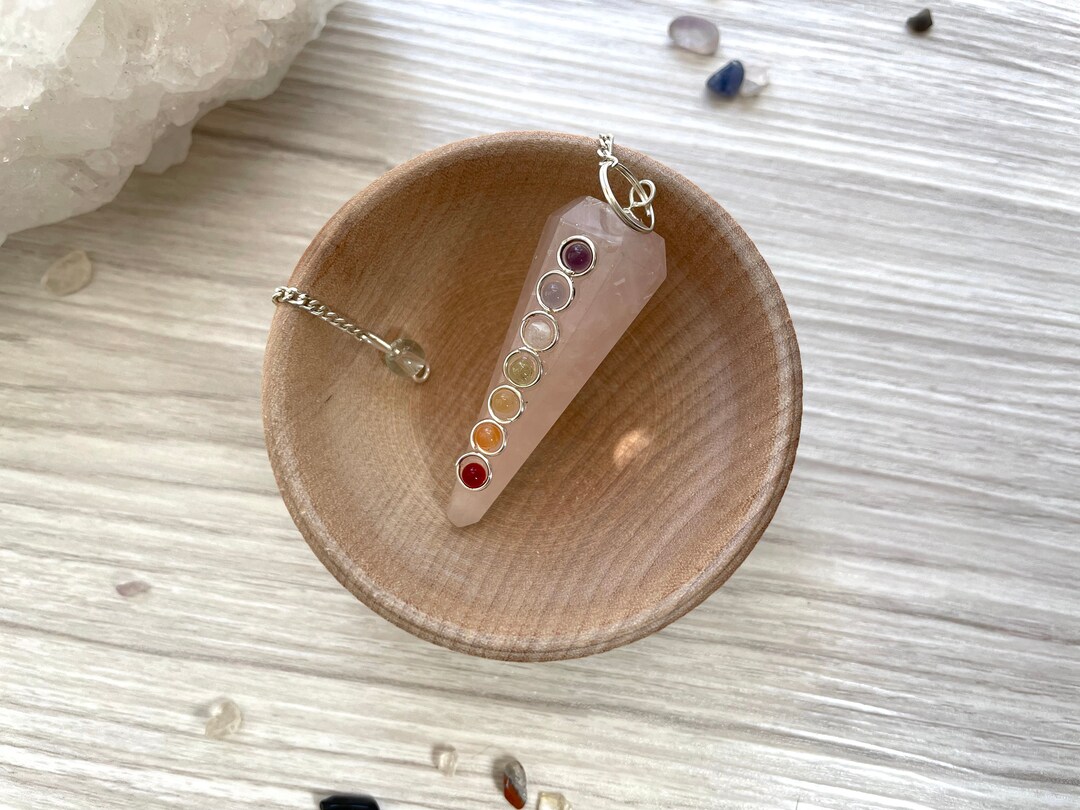 Rose Quartz Chakra Pendulum and Mini Bowl Set | Natural Gemstone ...