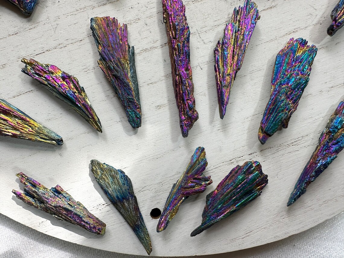 Aura Titanium Kyanite | Flame Aura Black Kyanite | Witch Broom Crystal ...