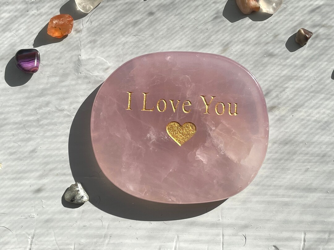 I Love You Rose Quartz Engraved Palm Stone | Natural Crystal Pocket ...