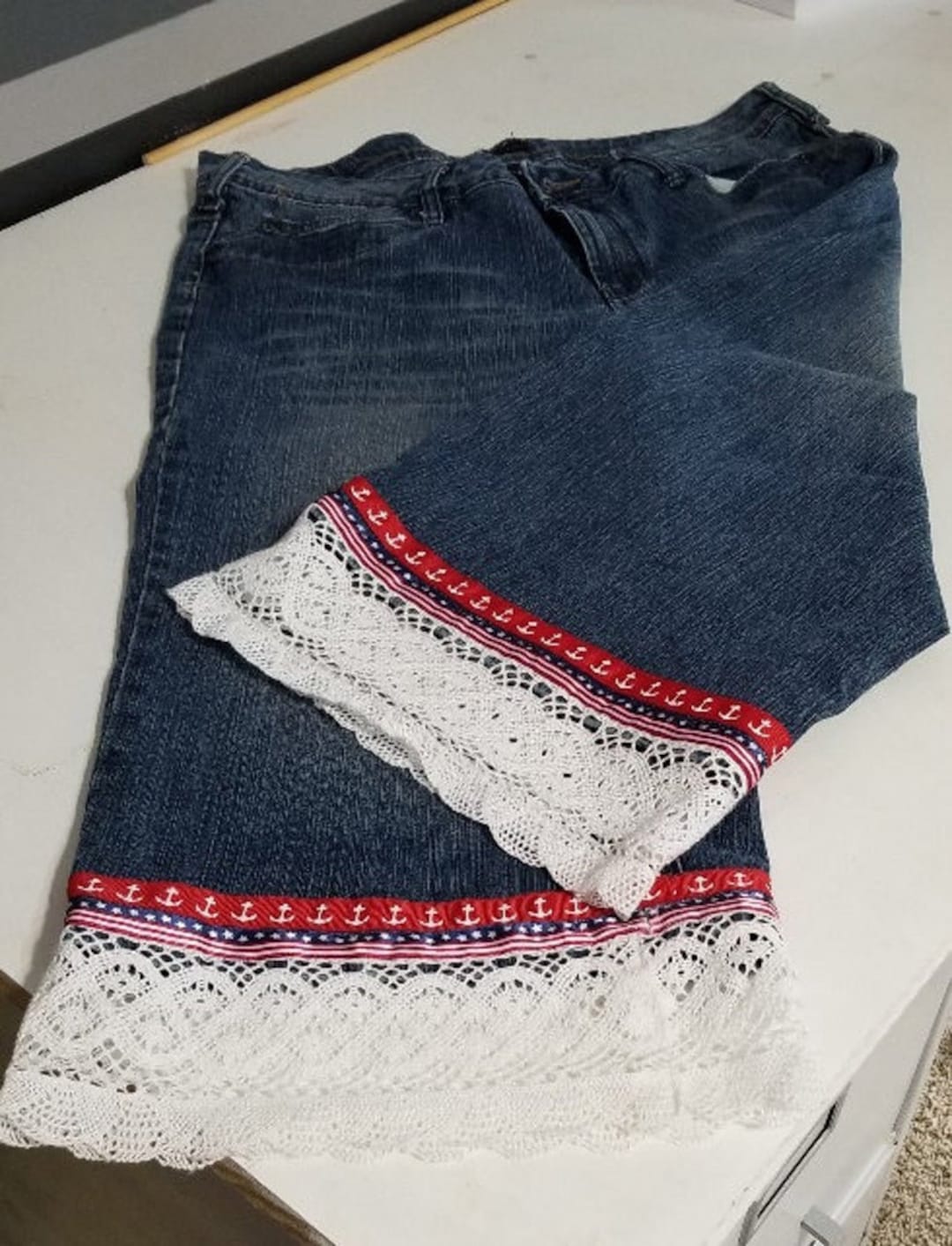 Women's Sailor/patriotic Denim Capris - Etsy