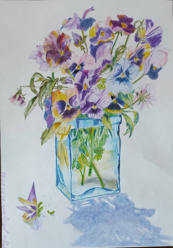 Original Pencil Drawing of Pansies Pansies Picture | Etsy
