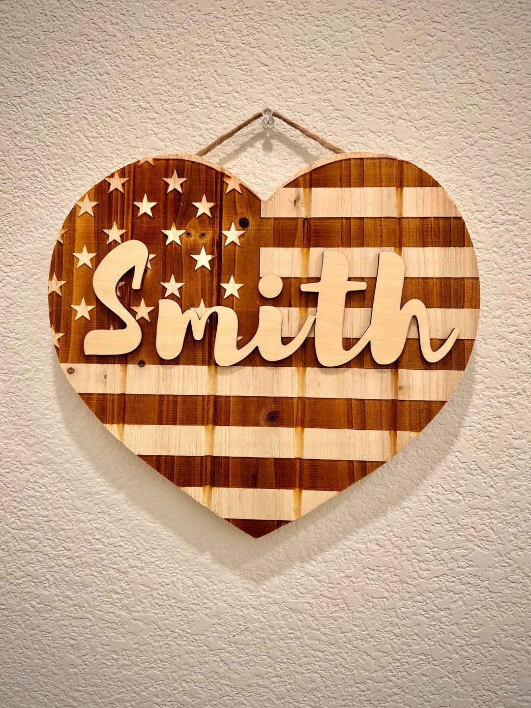 Wooden American Flag Heart Shaped Plaques |personalized Wall Decor ...