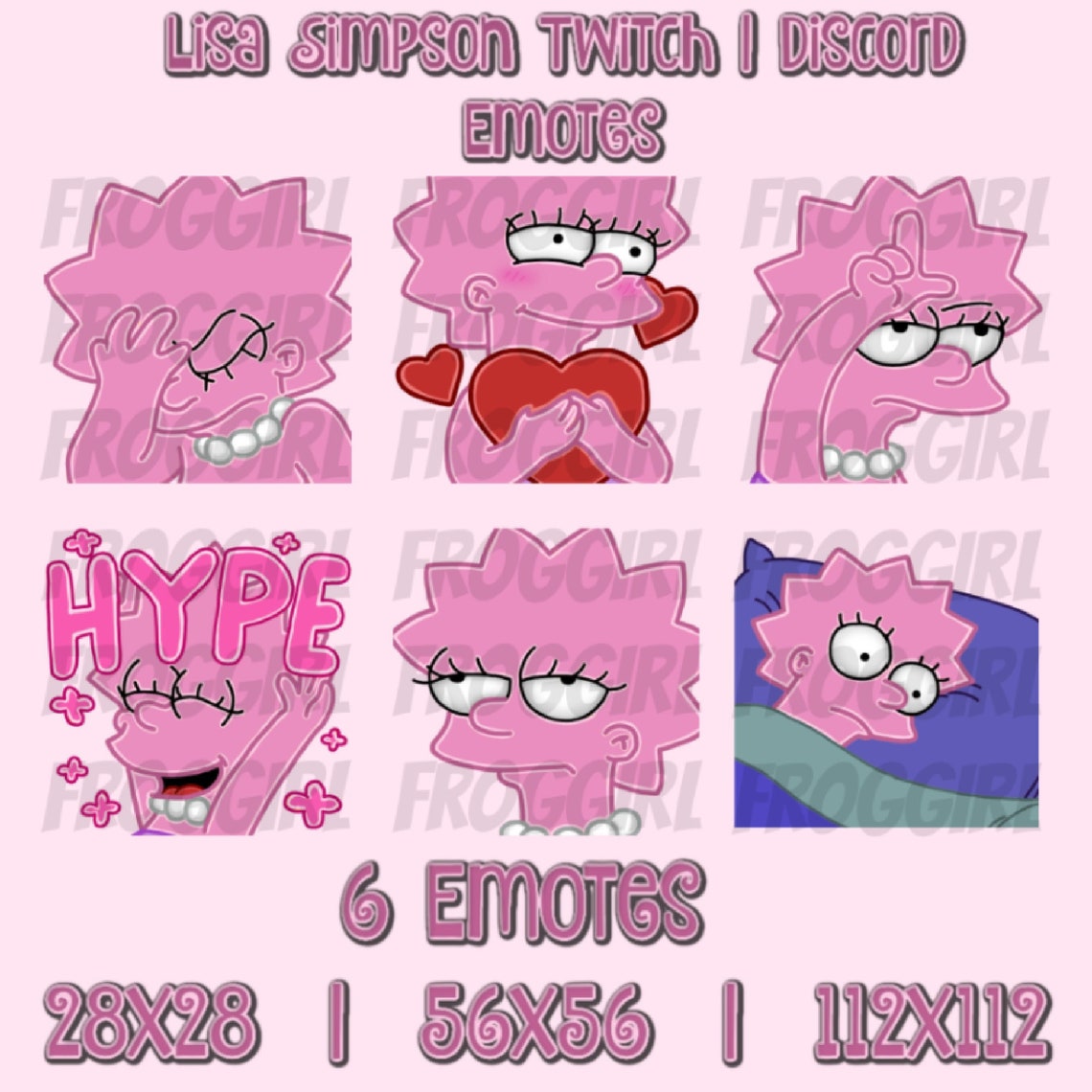 Pink Lisa Simpson Emote Pack | the Simpsons Emotes | Cute Lisa Simpson ...