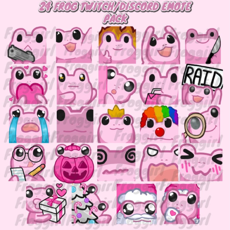 24x Rosa Frosch Twitch/Discord Emote Pack Frosch Emotes Twitch Emotes ...
