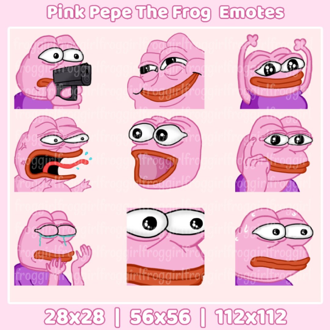 Pink Pepe the Frog Emotes | Twitch | Youtube | Discord | Frog | Cute - Etsy