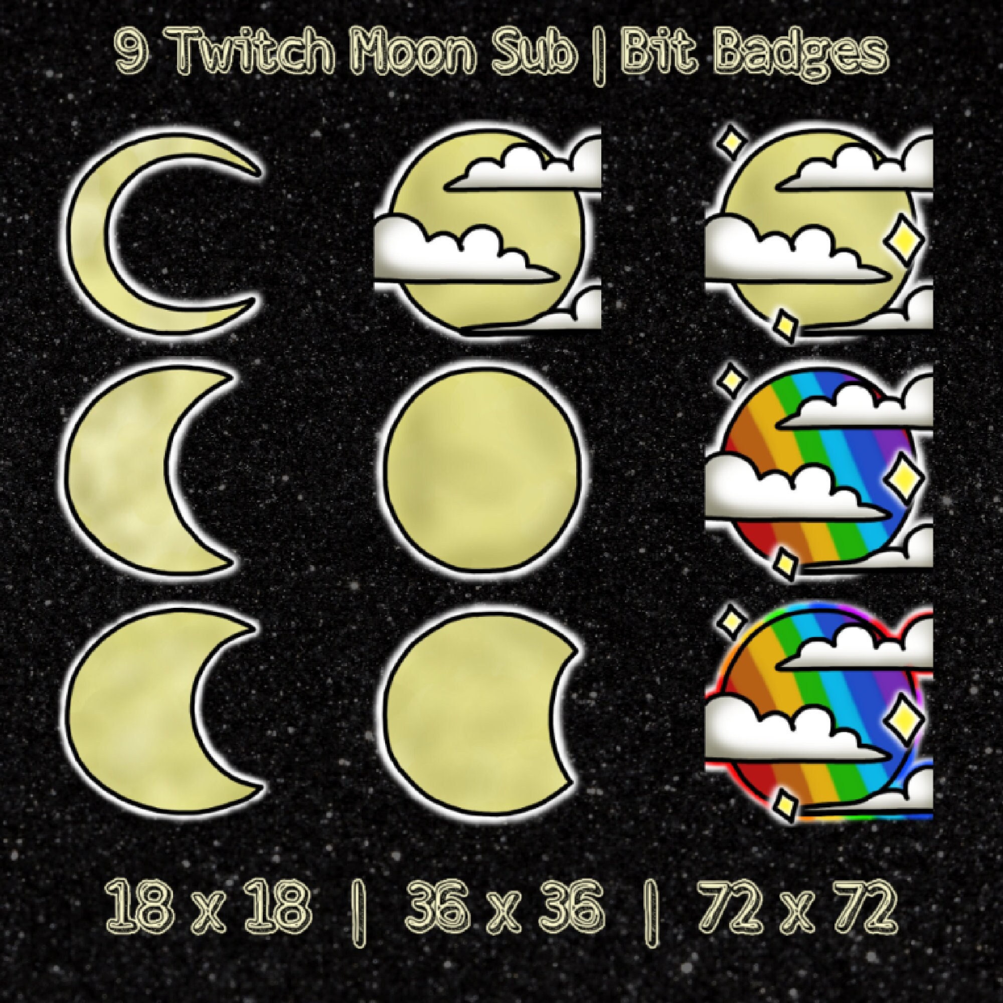 Twitch Moon Sub Badges | Bit Badges | Cute Moon Badges | Discord | Moon ...