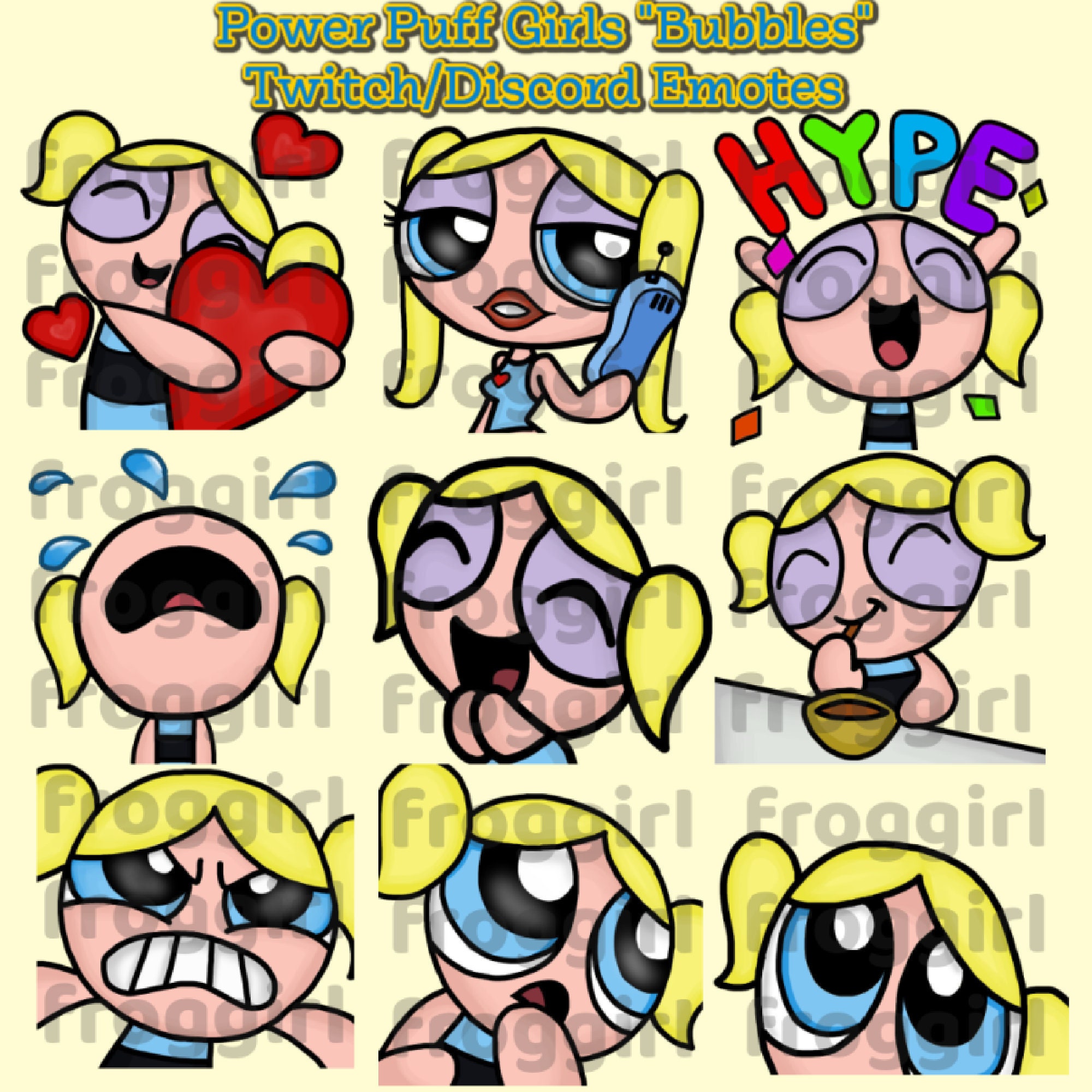 Cute Bubbles (powerpuff Girls) Emote Pack | 9 Twitch/discord Emotes - Etsy