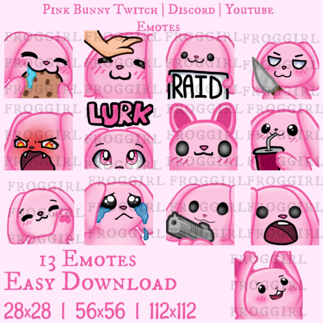 13x Cute Pink Bunny Emote Pack | Rabbit | Kawaii | Twitch | Discord ...