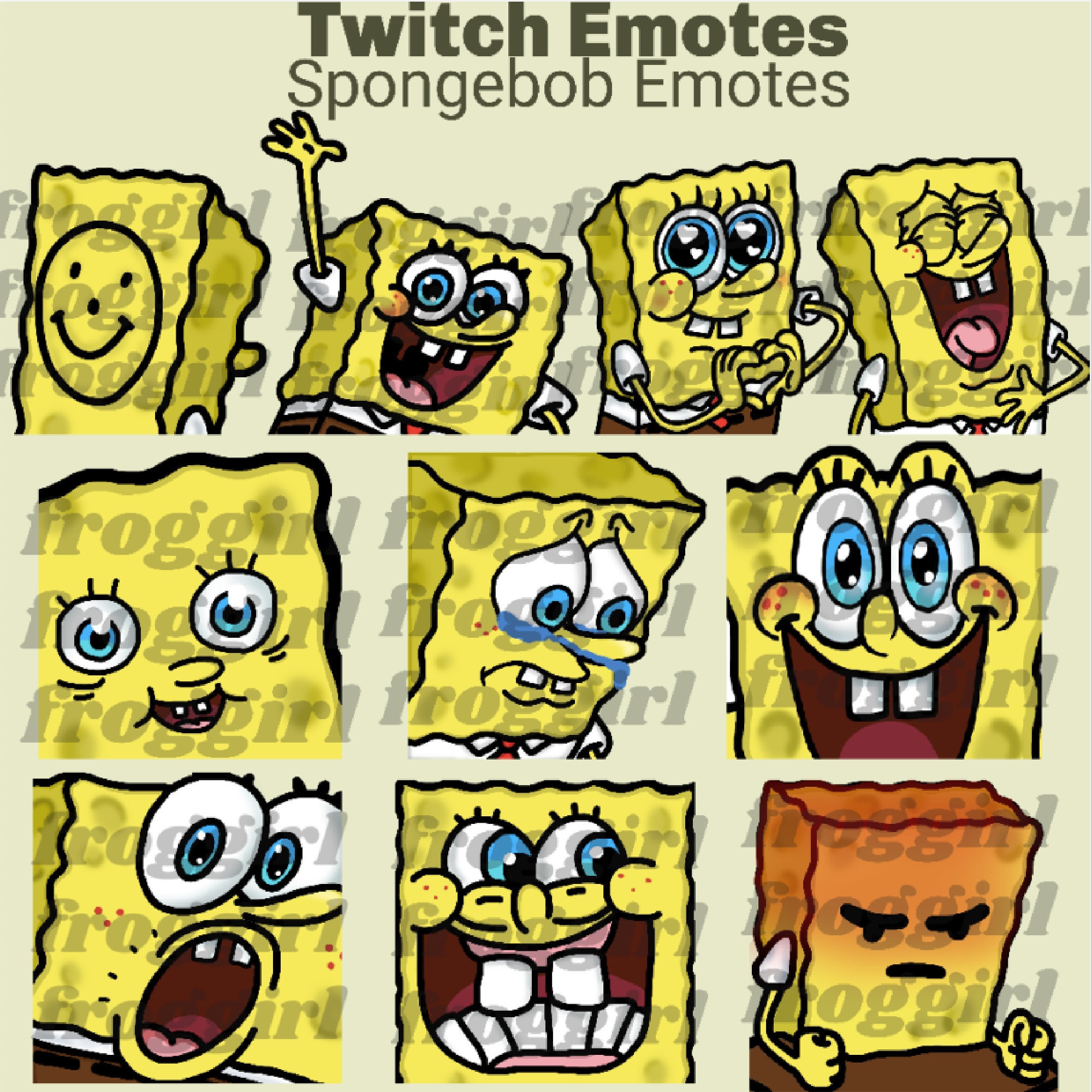 Pack d'émotes Bob l'éponge | 10 émoticônes Twitch - Etsy France