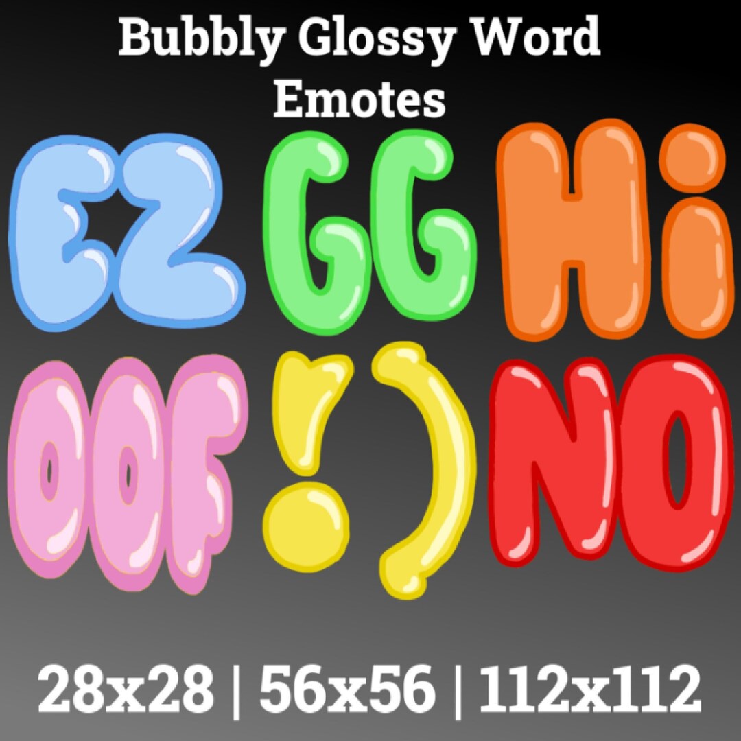 42 Bubble Text Emotes | Glossy | Cute | Twitch Emote | Pink | Purple ...
