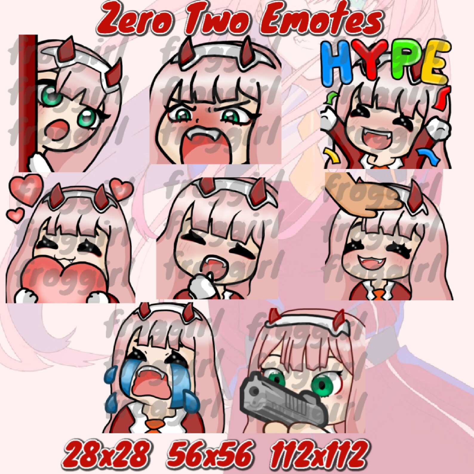 Cute Zerotwo Emote Pack | Anime Twitch Emotes | Zero Two Twitch Emotes ...