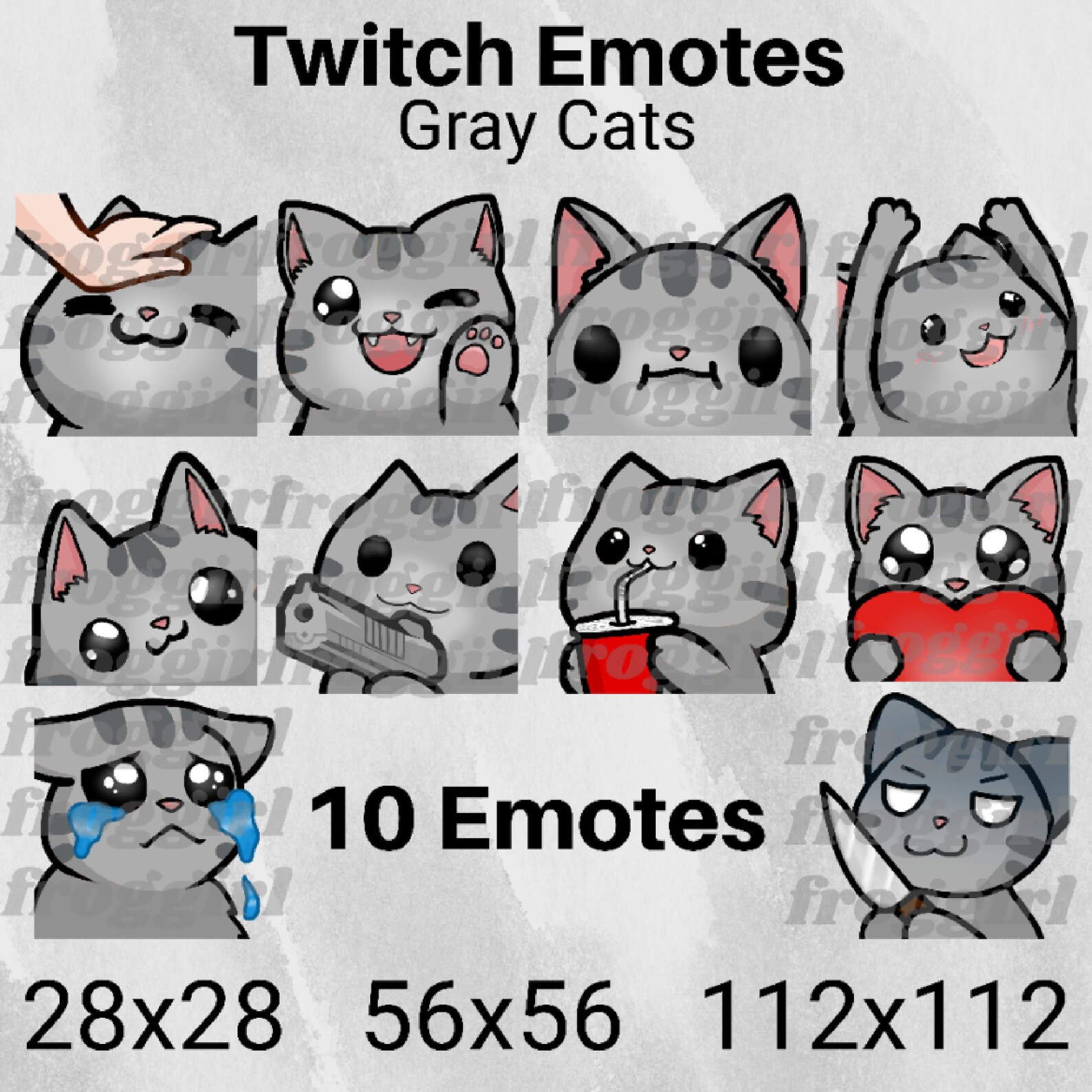 Cute Cat Twitch Emotes Gray Cats Pack 10 Emotes Etsy