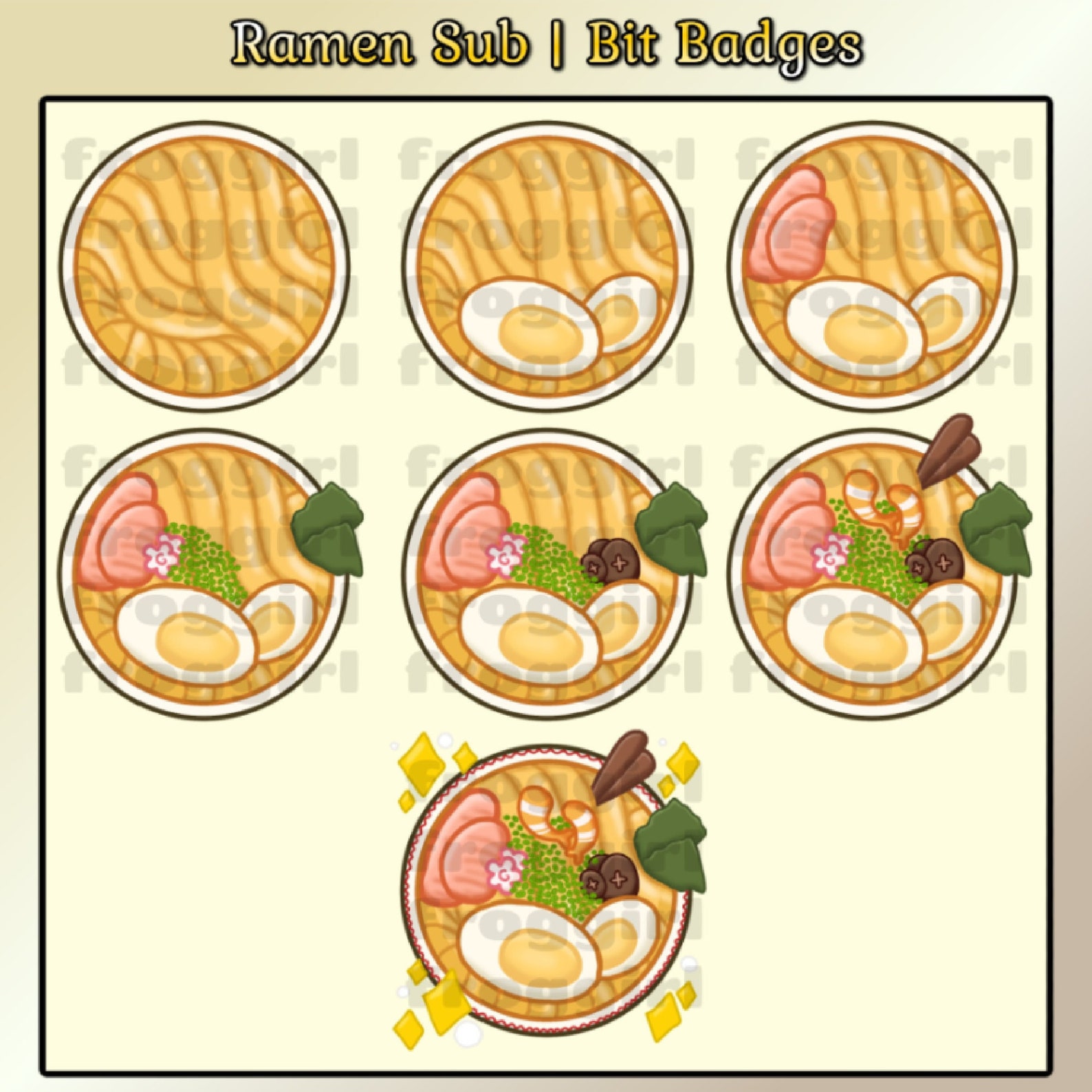 Ramen Sub & Bit Badges | Emote | Cute | Kawaii | Streamer | Twitch ...
