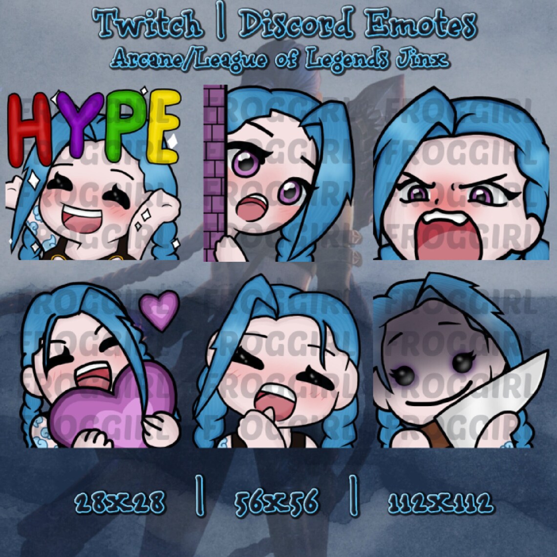 Jinx Twitch Emote Pack Arcane Emotes League of Legends Jinx Emotes Cute ...