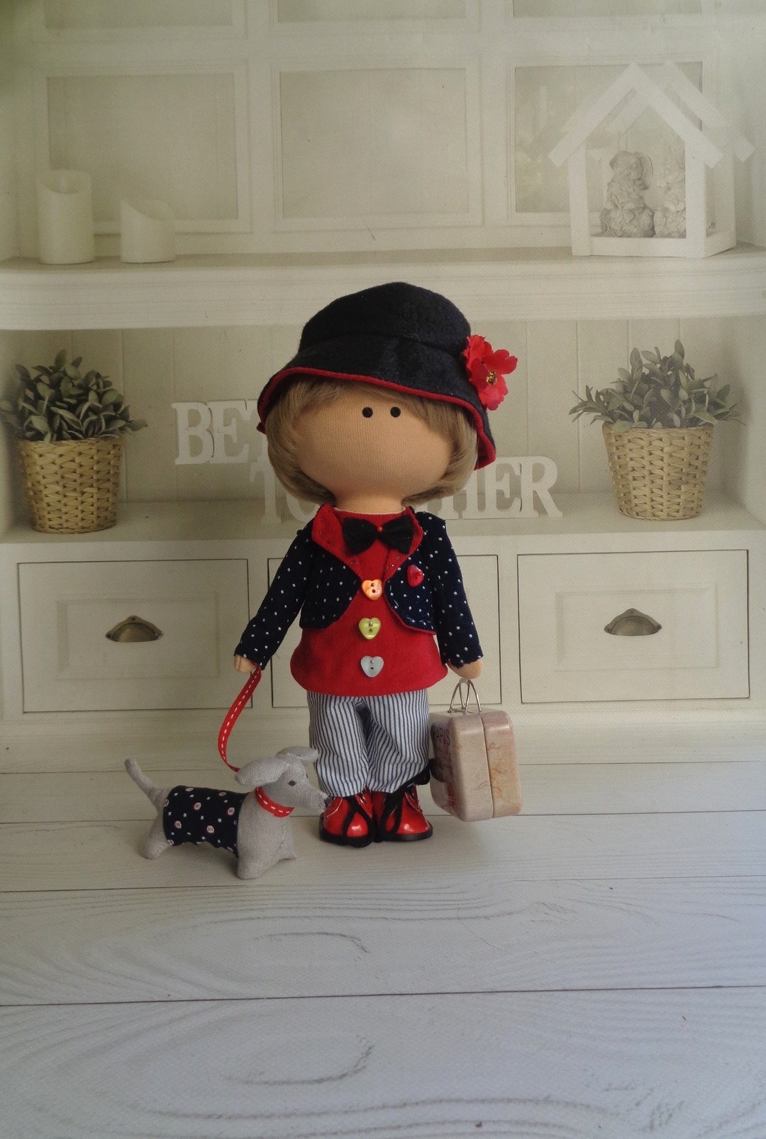 Boy Tilda Doll Handmade, Clown Doll. Fabric Rag Doll, Textile Art Doll ...