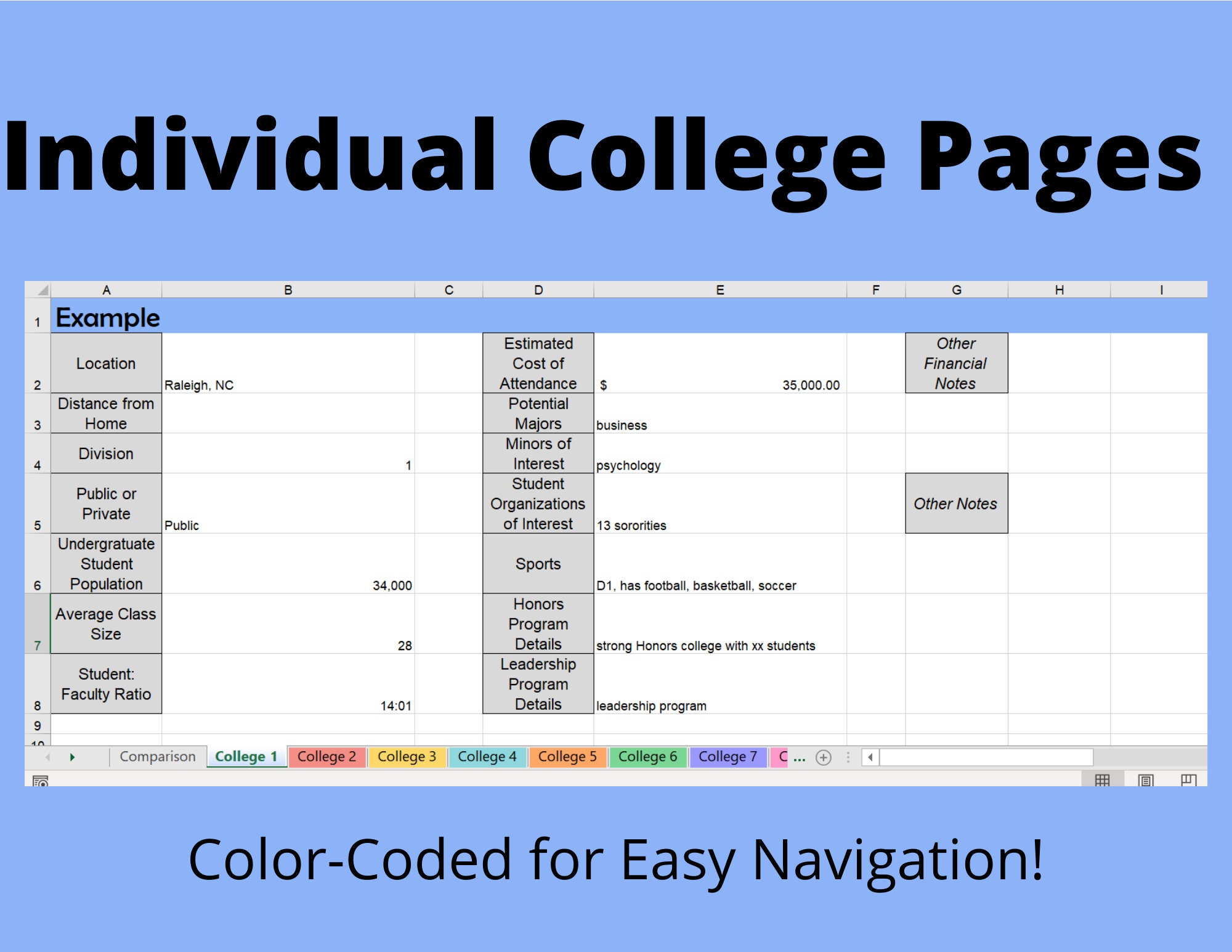College Planning: College Comparison Spreadsheet - Etsy