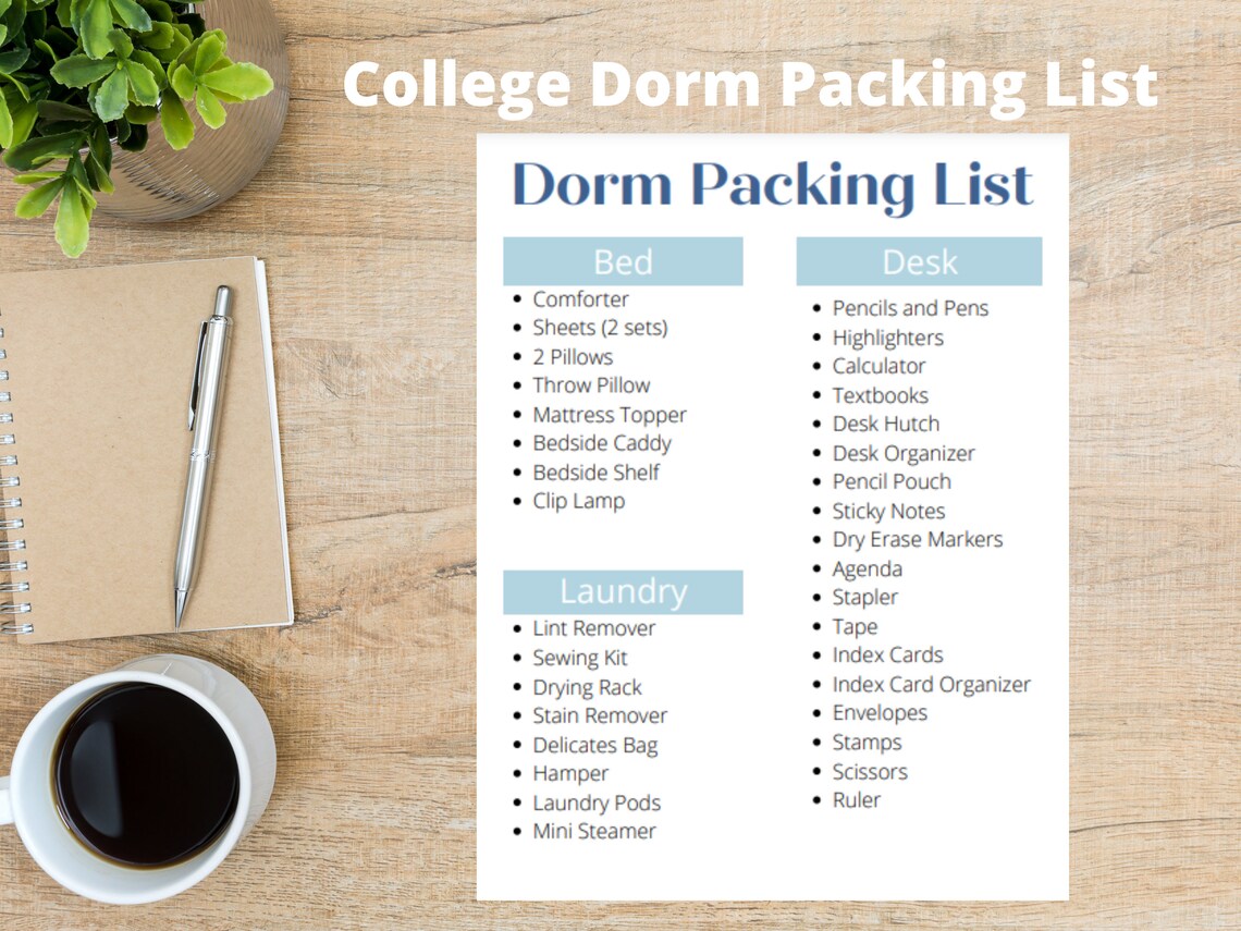 College Dorm Packing List - Etsy