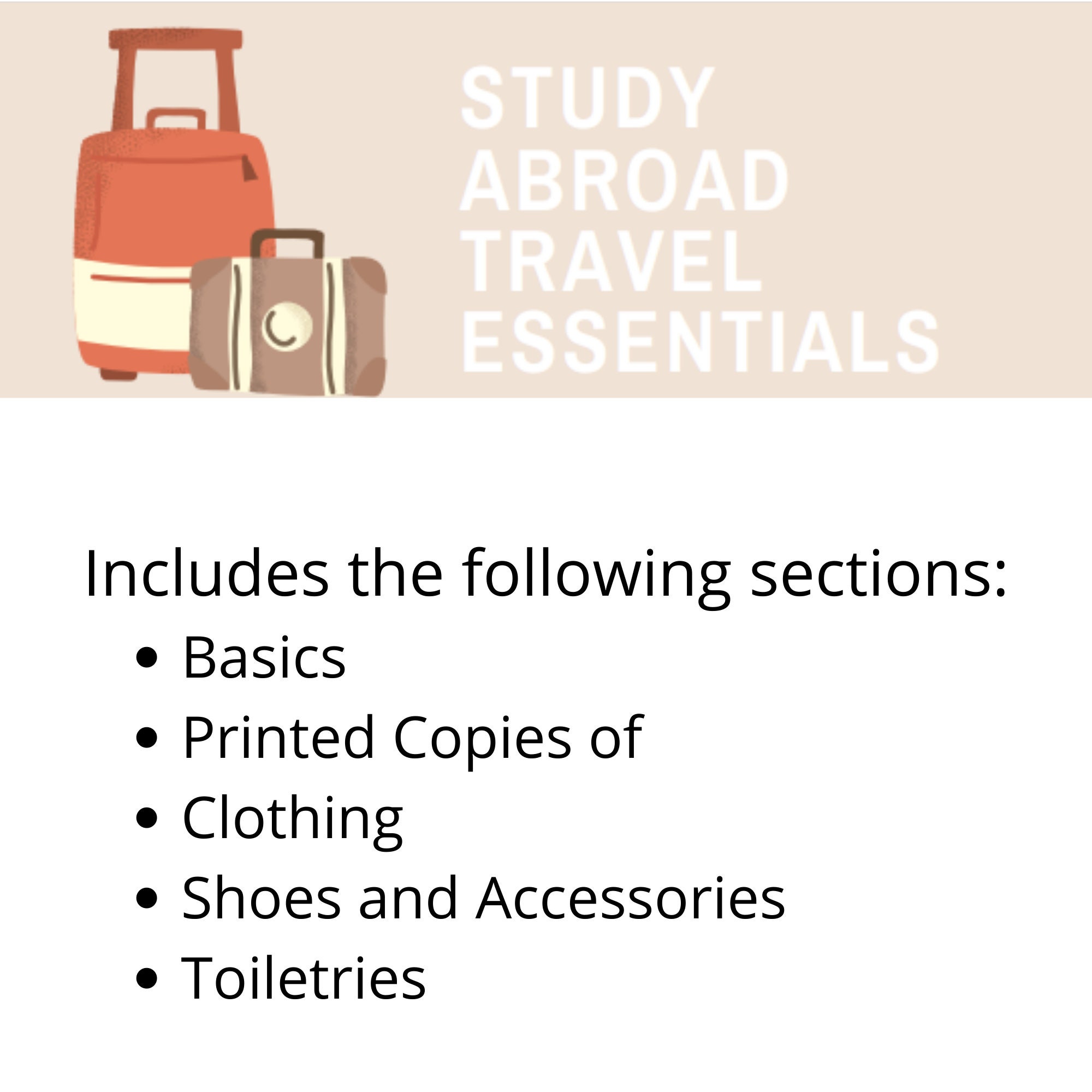 Study Abroad Travel Essentials Packing List - Etsy