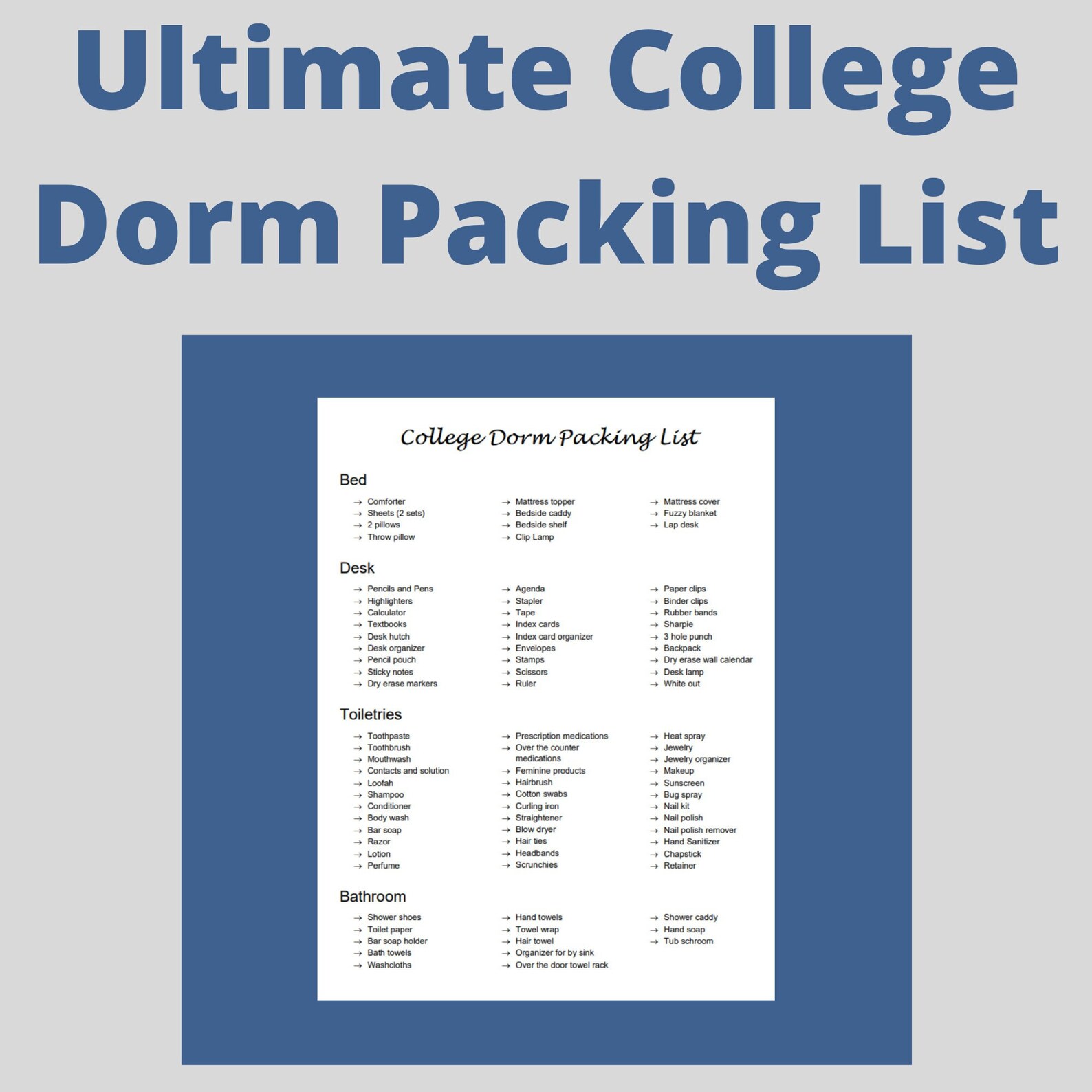 Ultimate College Dorm Packing List - Etsy