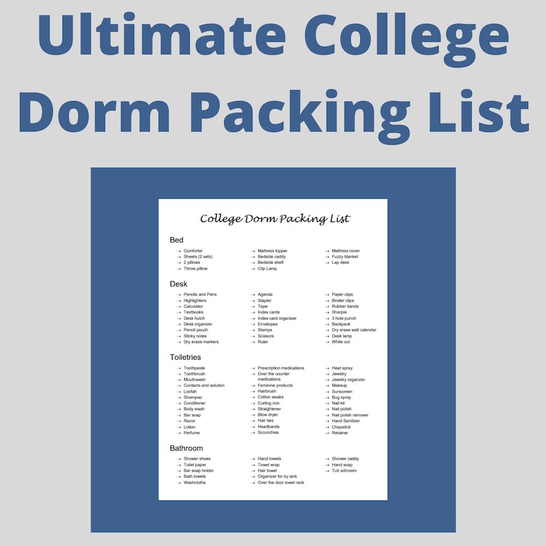 Ultimate College Dorm Packing List - Etsy
