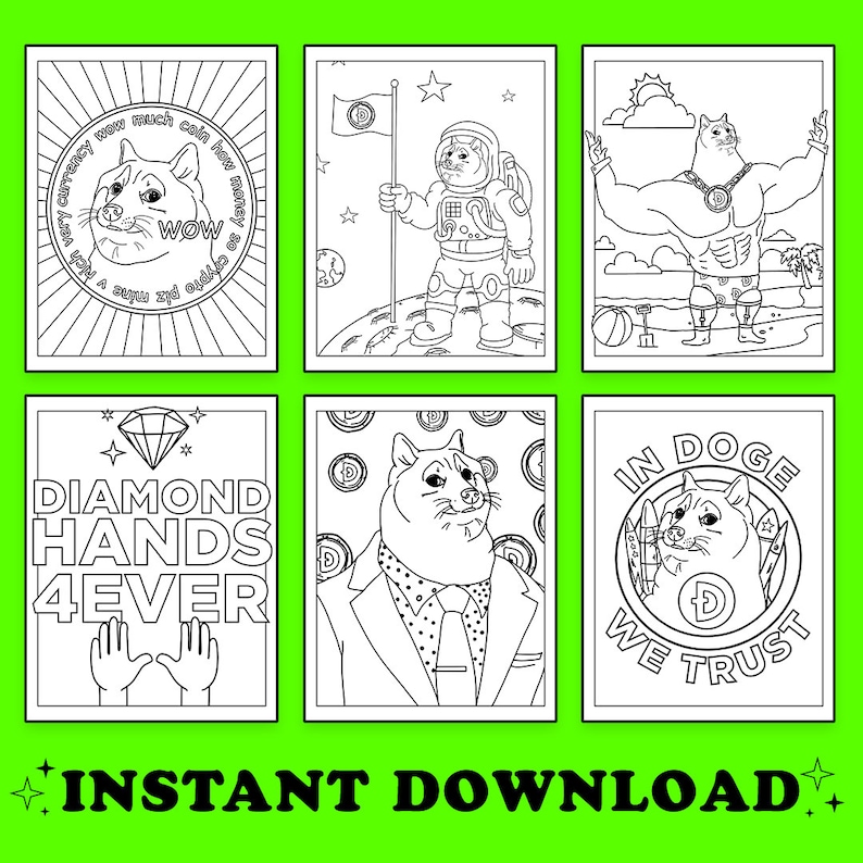 Dogecoin Coloring Book Pages - Volume 1 - Etsy