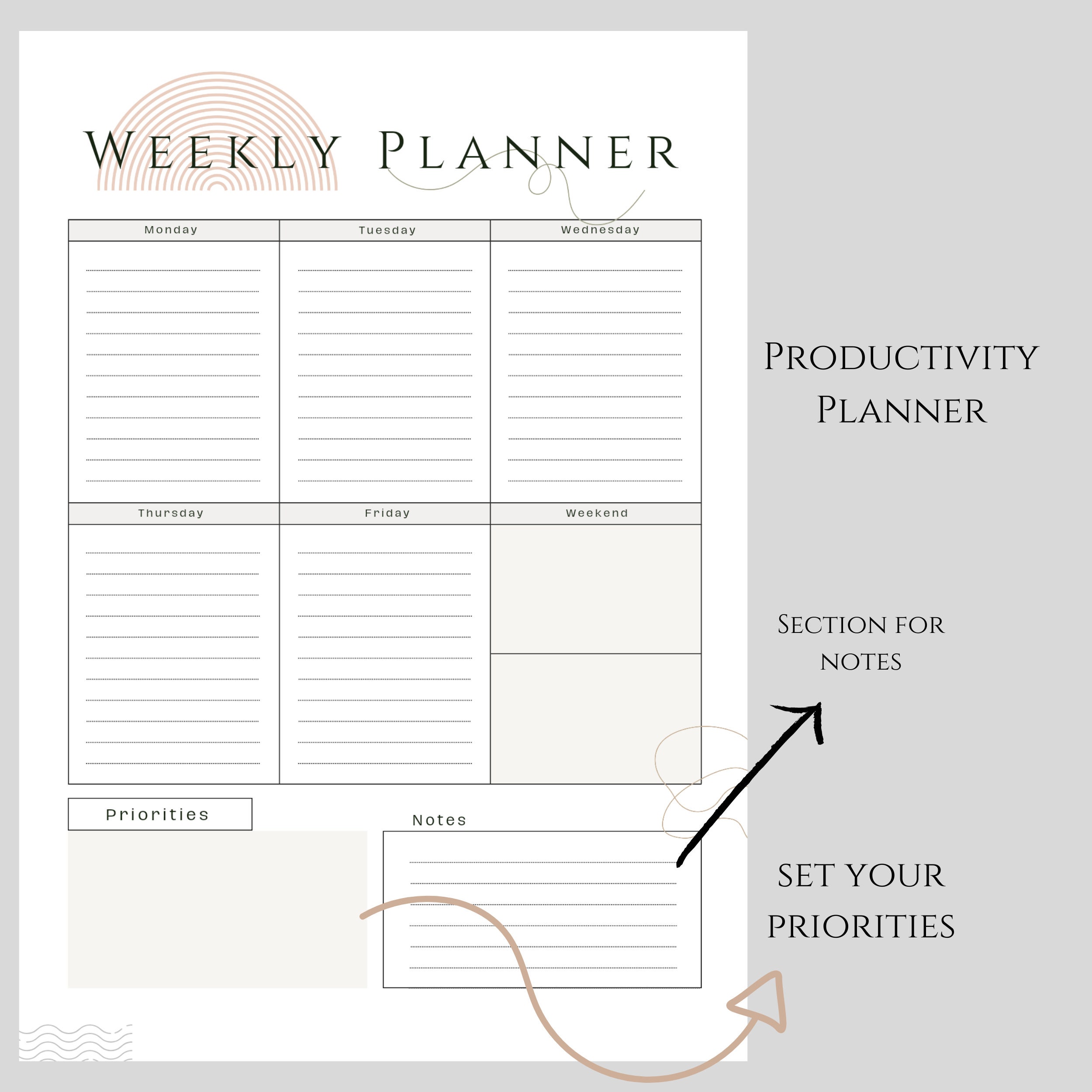 Weekly Planner Printable Landscape Minimalist Weekly - Etsy