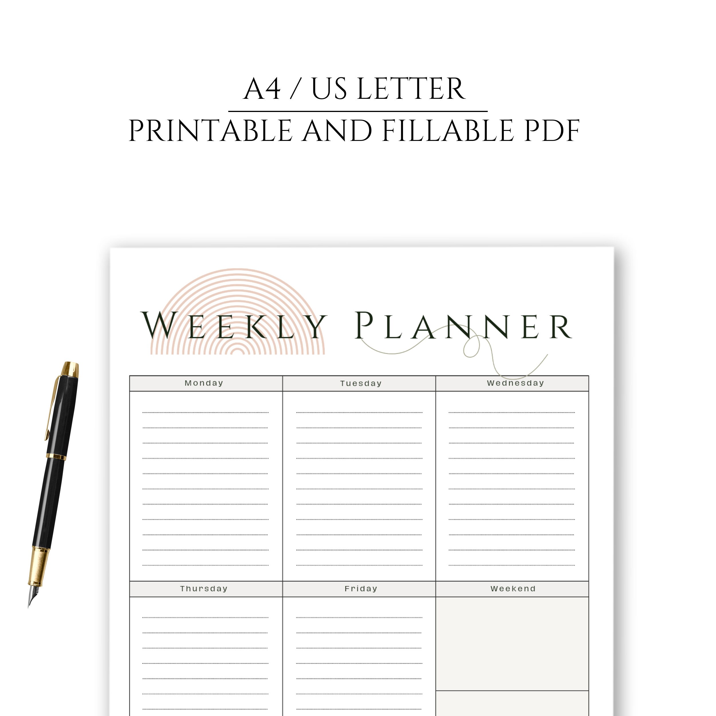Weekly Planner Printable Landscape Minimalist Weekly - Etsy