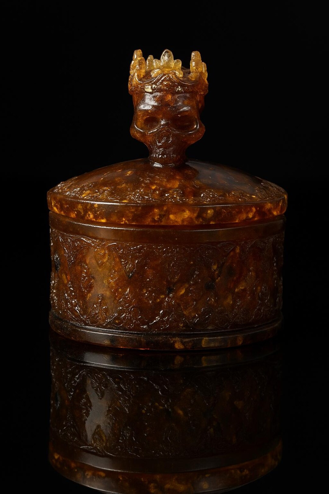 Amber Jewelry Box With Crowned Skull Lid – Gothic Medieval Trinket Box ...