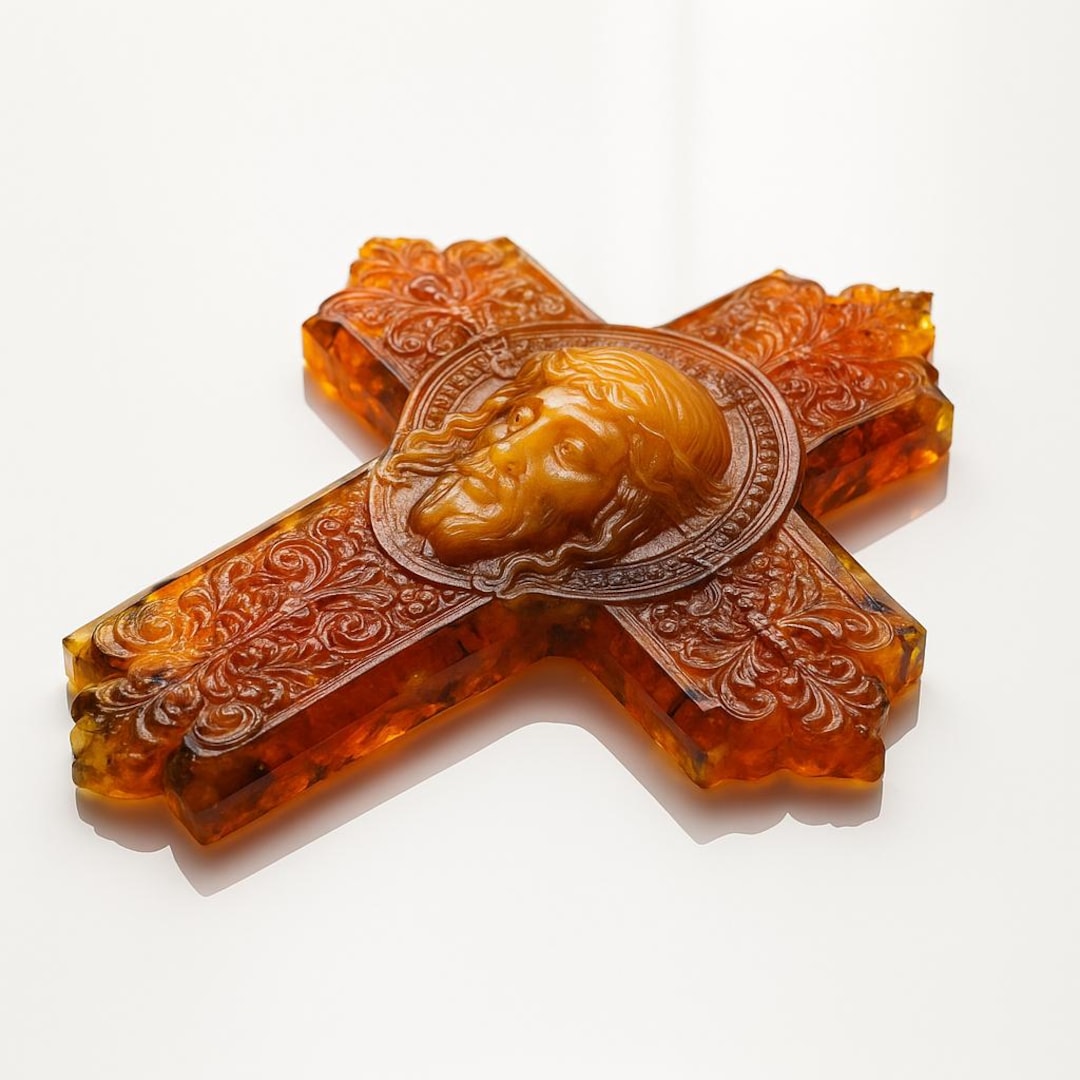 Baltic Amber Cross With Jesus Icon – Natural Amber Religious Wall Decor ...