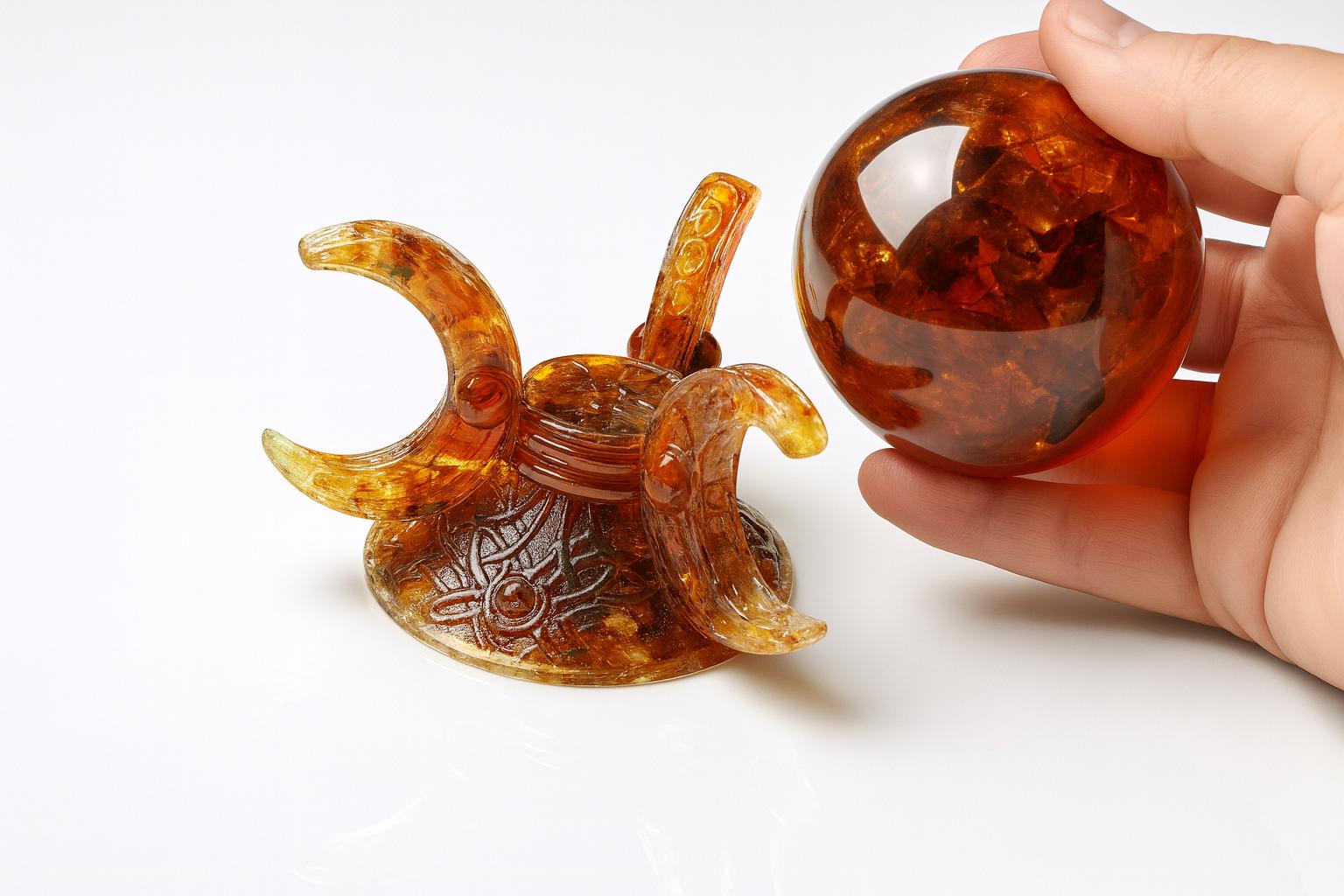Baltic Amber Triple Moon Sphere Stand With Inclusion Bee - Etsy