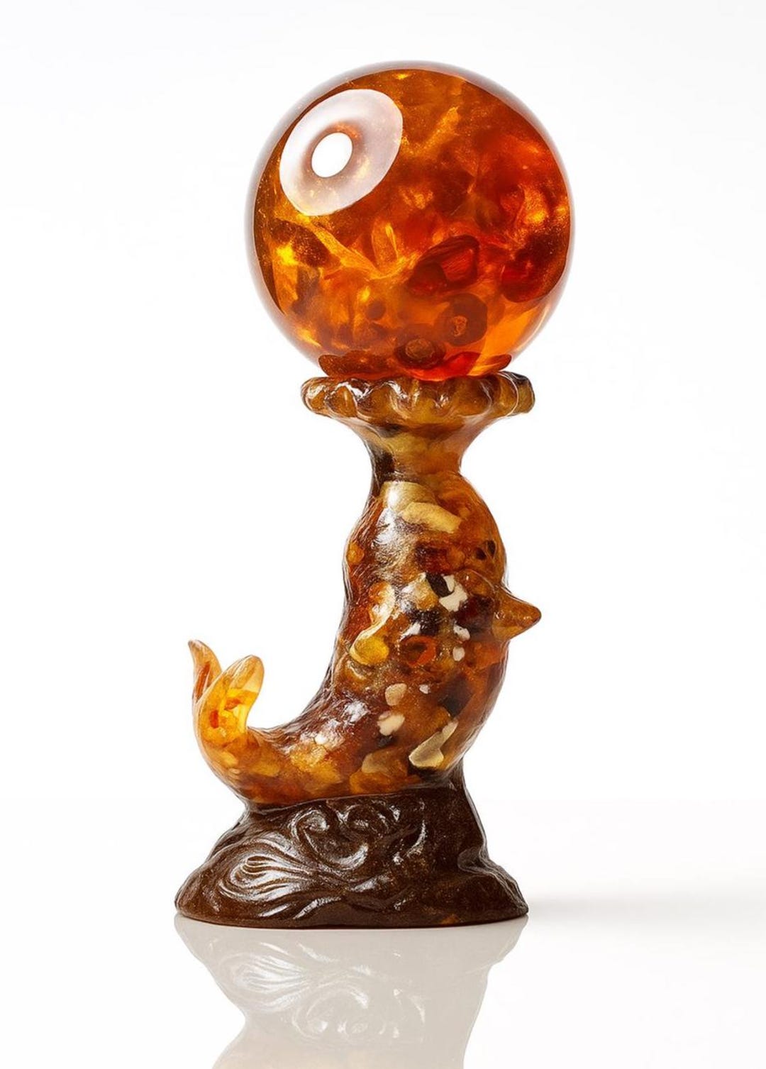 Amber Fish Figurine With Sphere | Natural Baltic Amber Sculpture ...