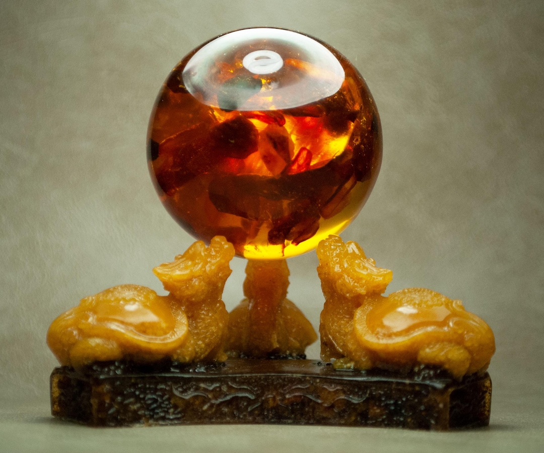 Yellow Dragons Sphere Stand With Inclusion Bee, Baltic Amber - Etsy