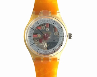 FUN Swatch FLOWER Watch 34mm Flexible Everyday Band Bright Flowers Yellow, Orange, Red Brand New ...