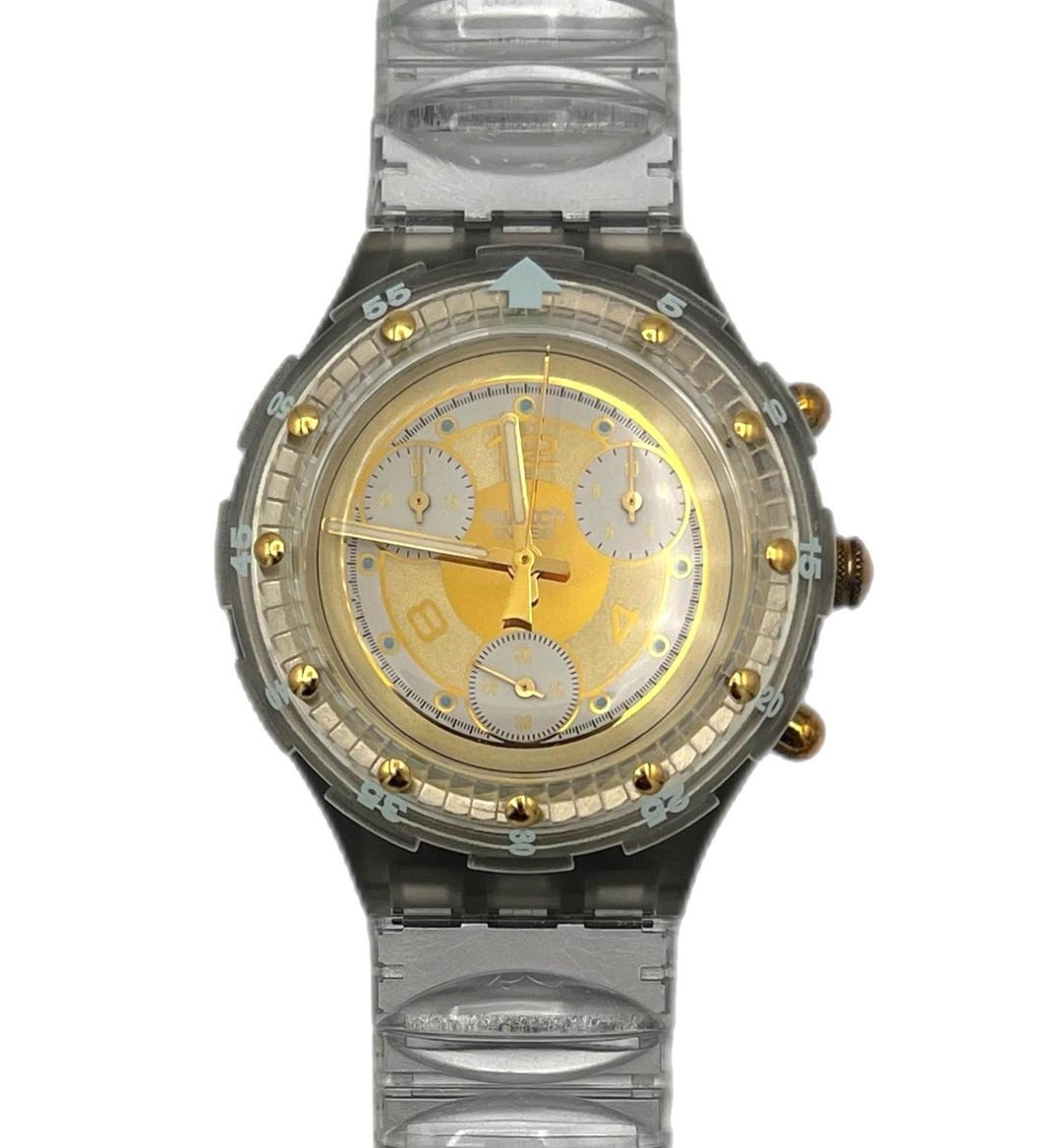 Vintage 1995 Swatch Midi Aqua Chrono GOLDEN RIVET SEM100 - Unworn Mint ...