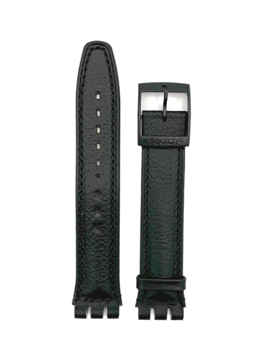 Vintage Swatch Black Leather 19 Mm Replacement Band With Plastic Buckle ...