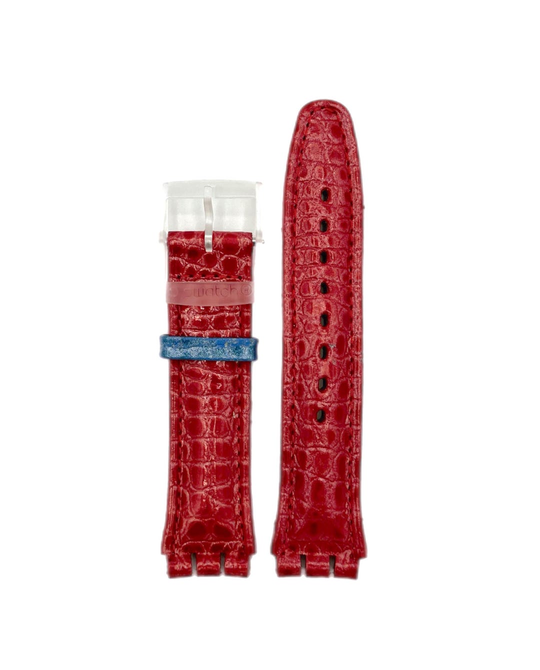 Vintage Swatch Red Leather 19 Mm Replacement Band With Plastic Buckle ...